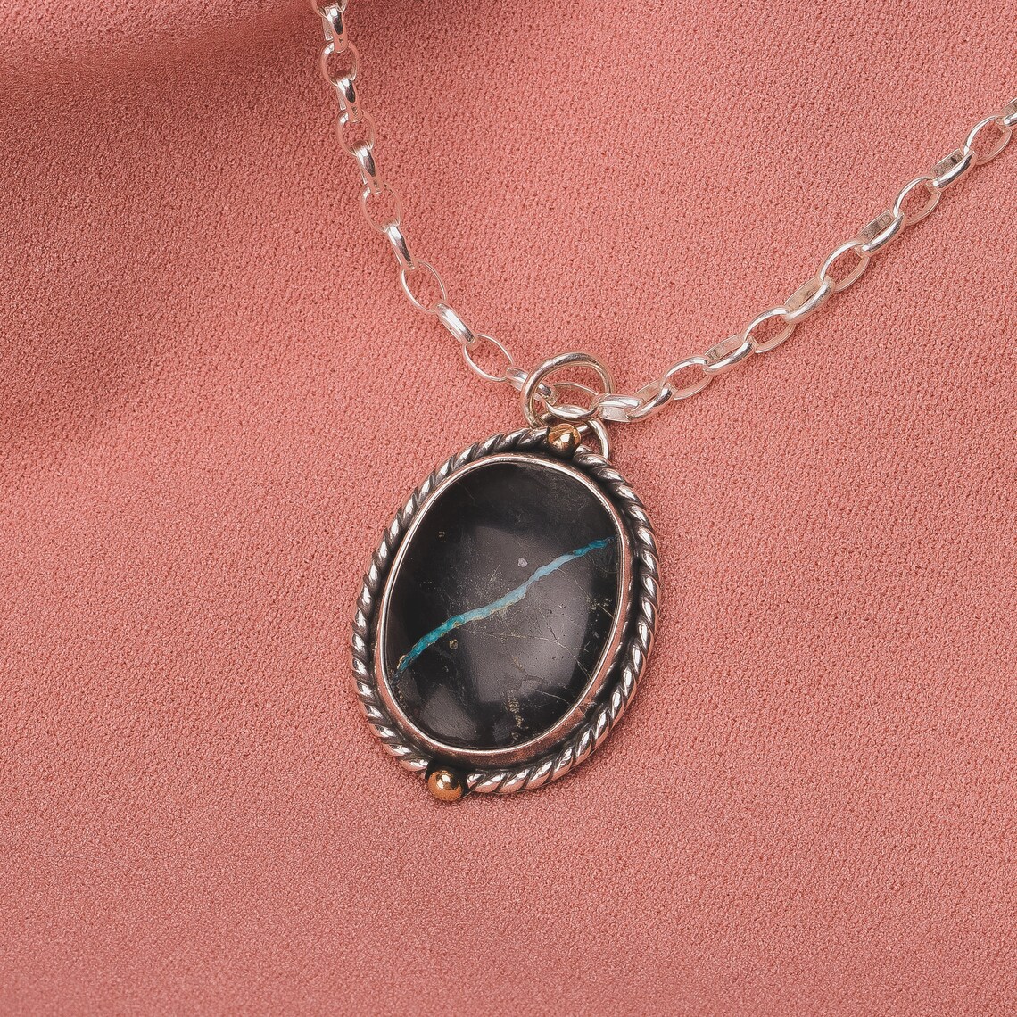 Black Viking Ribbon Turquoise Necklace in Sterling Silver and - Etsy