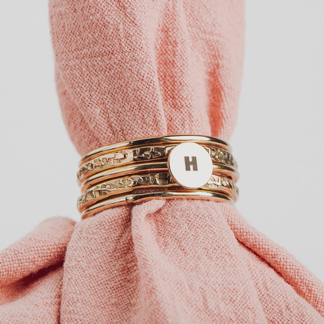 Initial Stacking Rings Set of 5 in Gold Silver or Rose Gold - Etsy