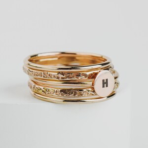 Initial Stacking Rings Set of 5 in Gold, Silver, or Rose Gold Personalized Custom Letter ...
