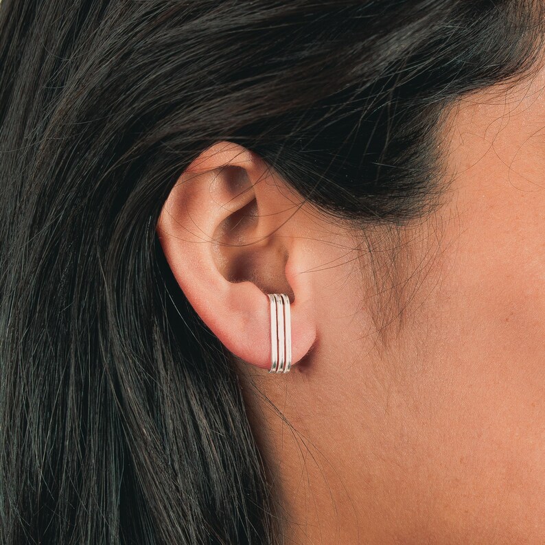 Triple Suspender Earrings Sterling Silver Line Bar Cuff Stud - Etsy