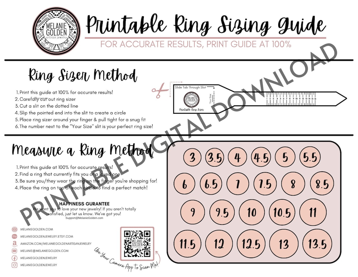Digital Download Printable Ring Sizer Adjustable USA - Etsy