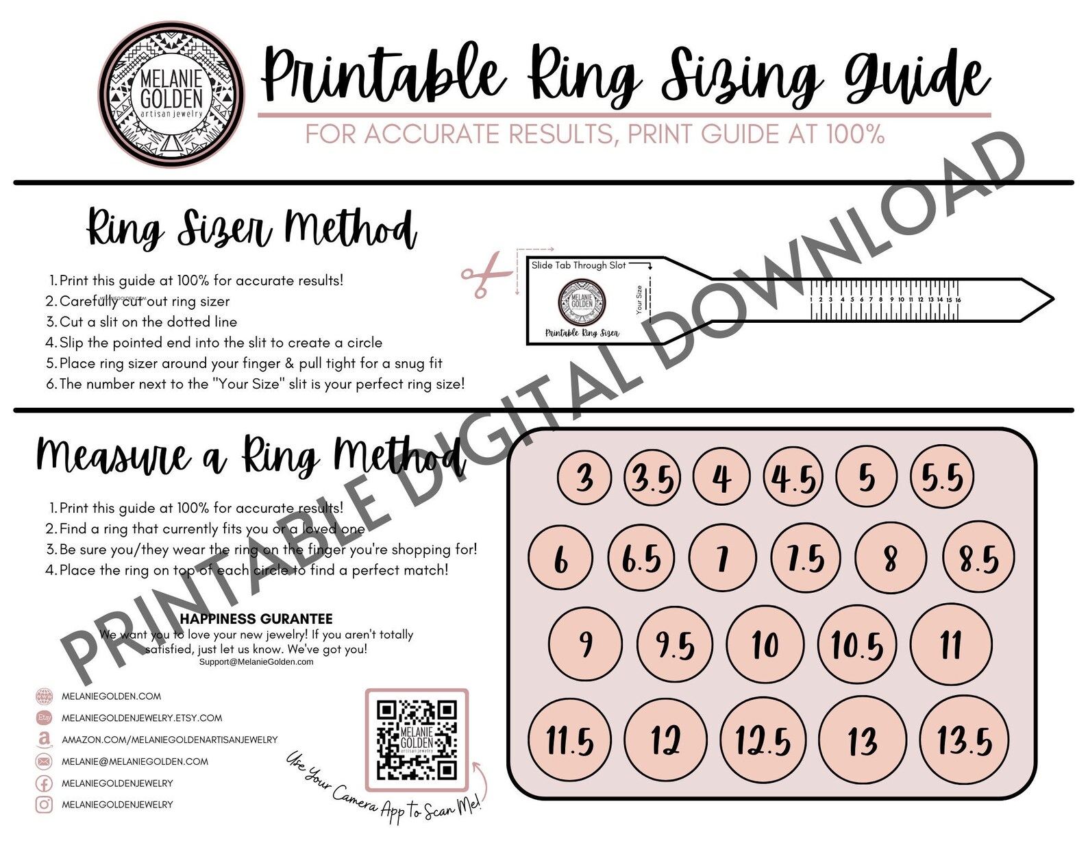 Digital Download Printable Ring Sizer Adjustable USA - Etsy