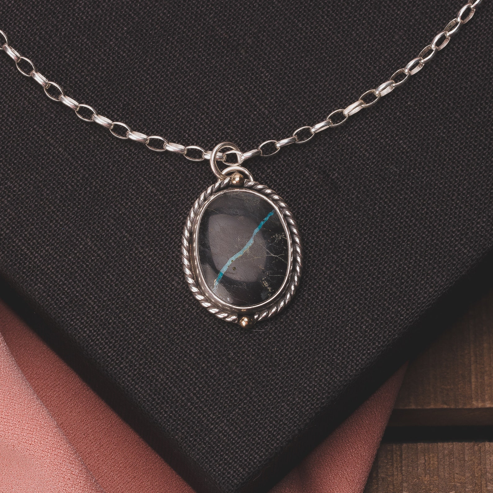 Black Viking Ribbon Turquoise Necklace in Sterling Silver and - Etsy