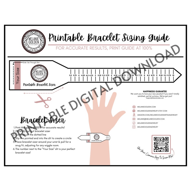 Digital Download Printable Bracelet Sizer Adjustable USA - Etsy