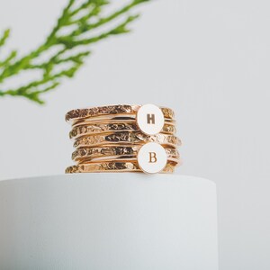 Initial Stacking Rings Set of 7 in Gold, Silver, or Rose Gold Personalized Custom Letter ...