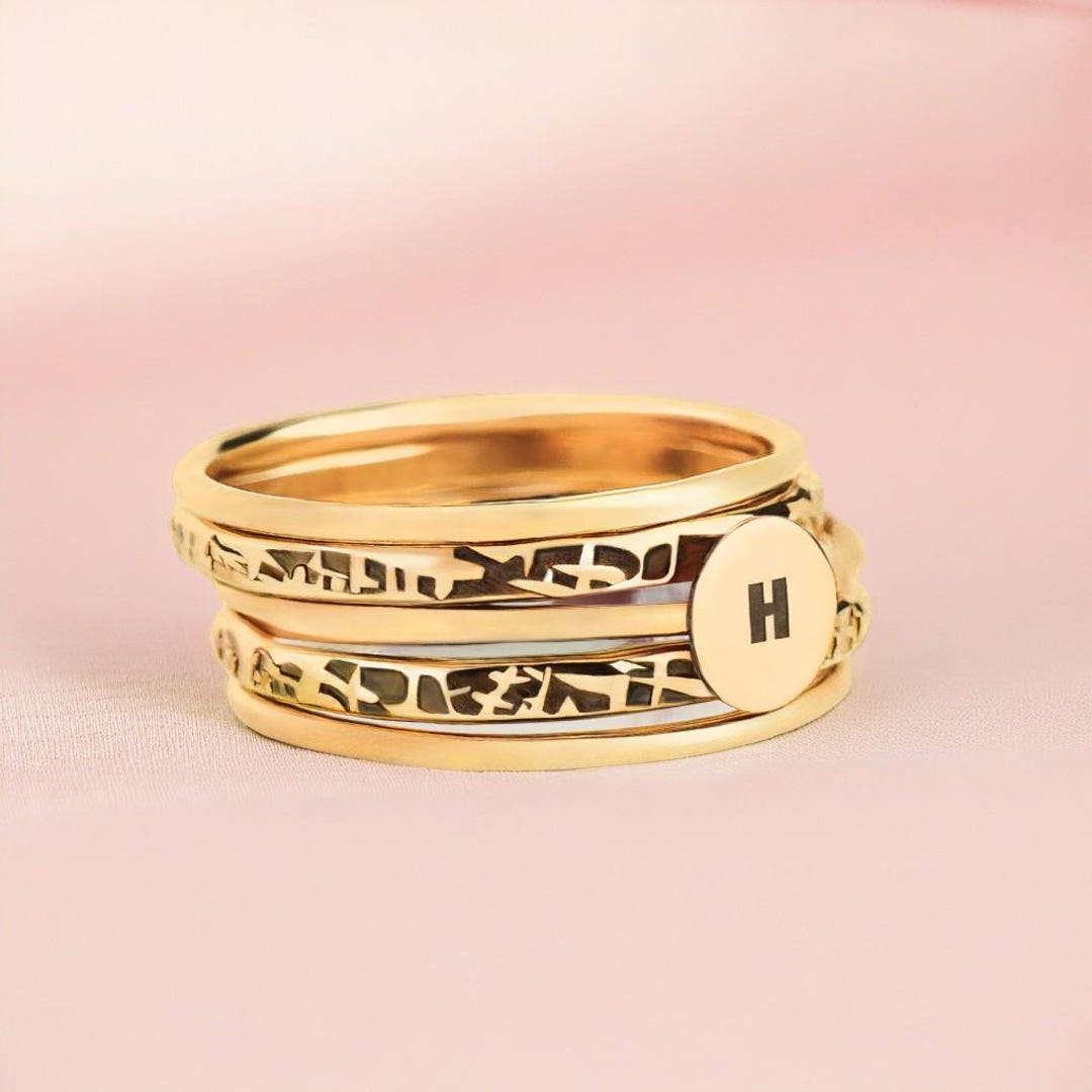 Initial Stacking Rings Set of 5 in Gold, Silver, or Rose Gold ...