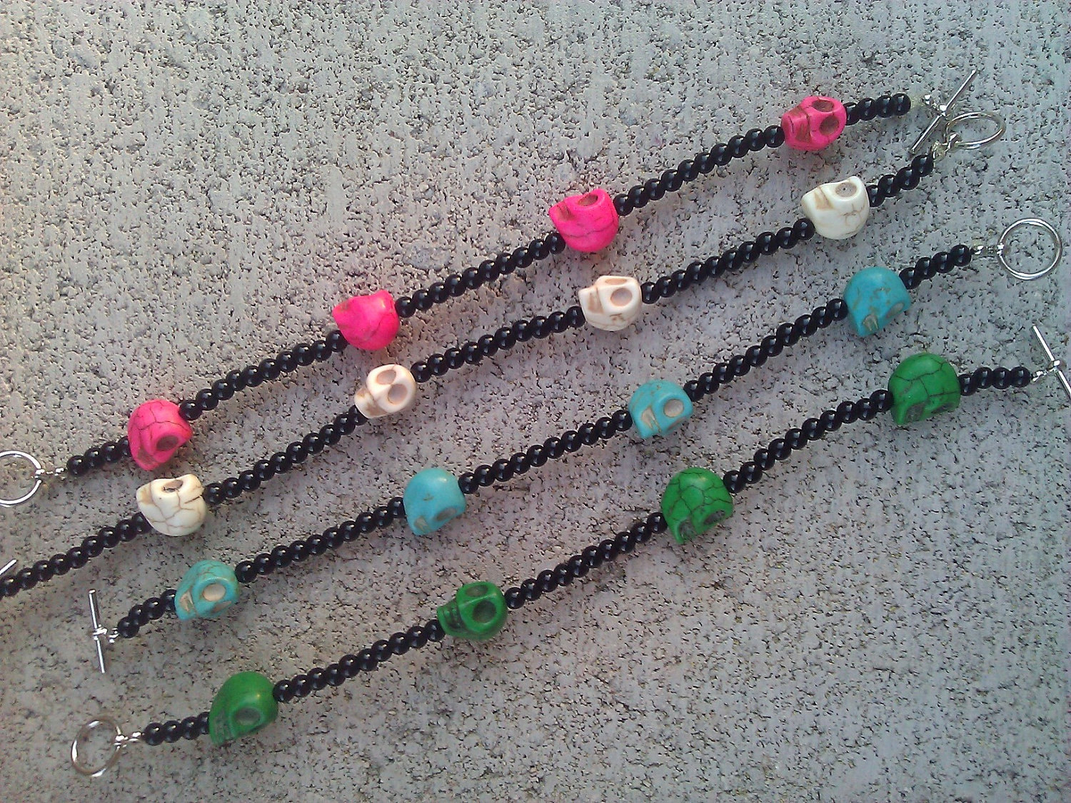 Pink and Black Skull Calavera Bracelet, Day of the Dead, Dia De Los ...