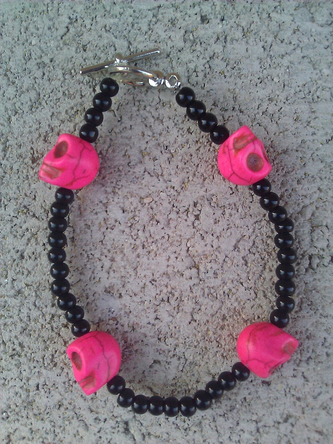 Pink and Black Skull Calavera Bracelet, Day of the Dead, Dia De Los ...