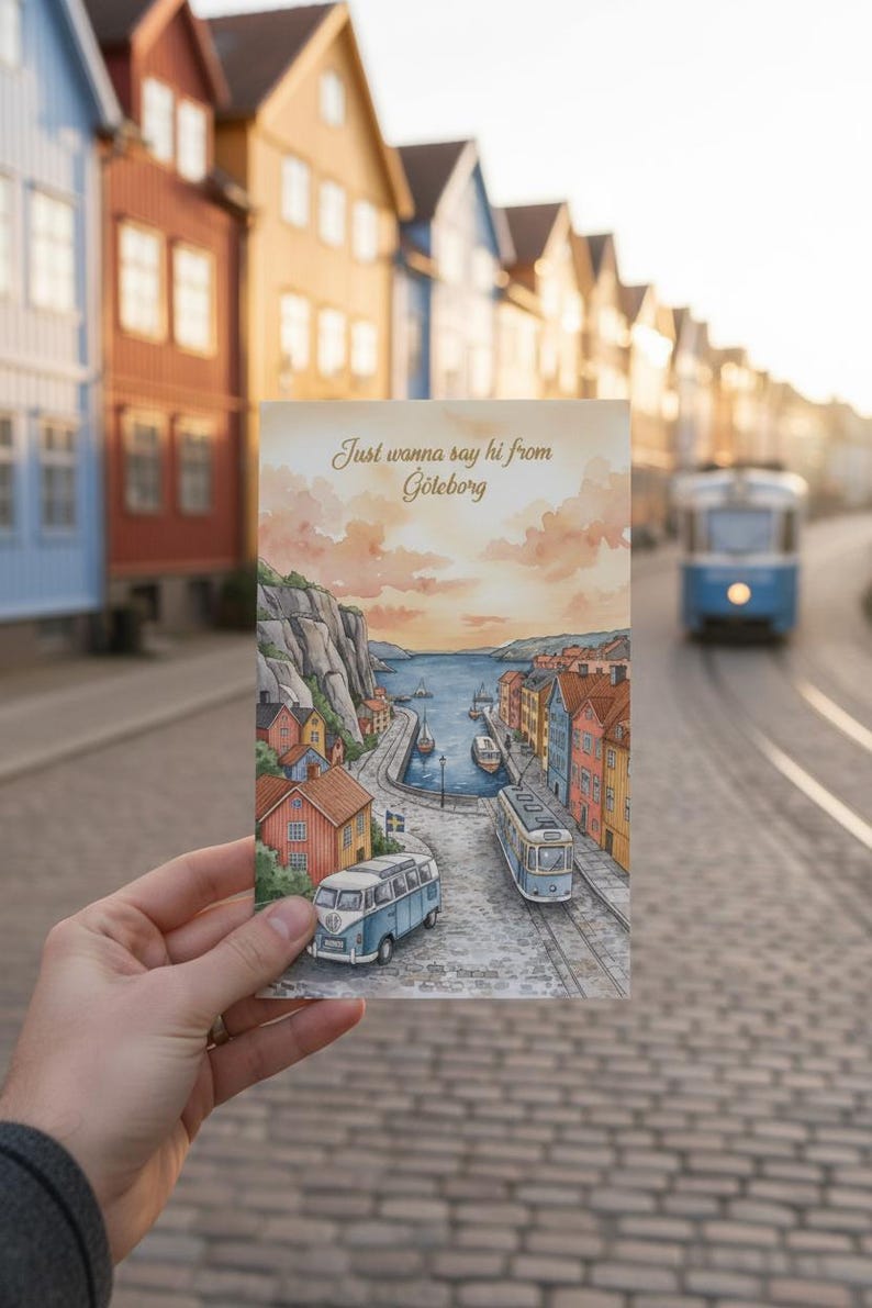 Printable Göteborg Greeting Card, Scandinavian Watercolor Art, Sweden ...