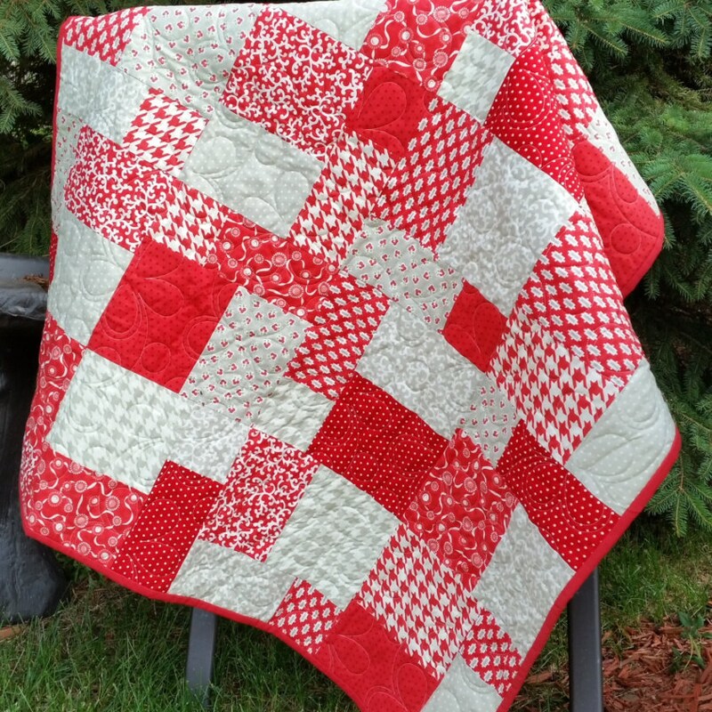 Red and Gray Quilt - Etsy