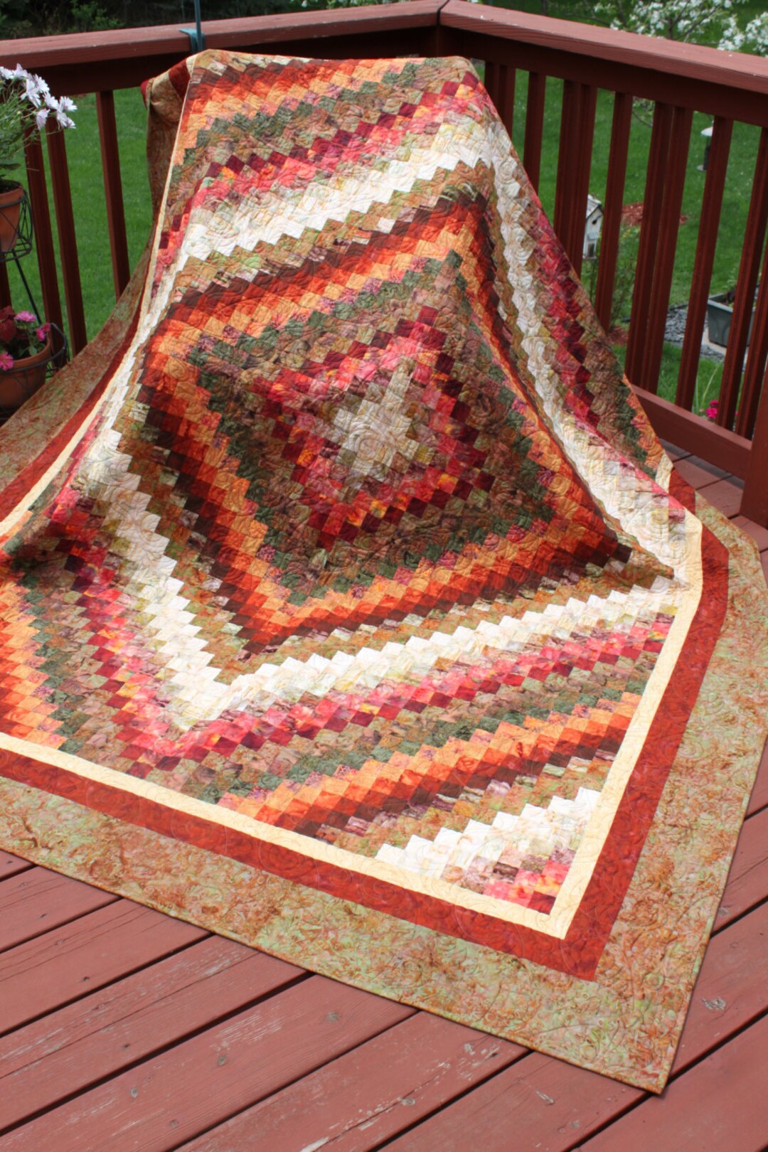 Queen Handmade Quilt "trip Around the World" Earth Tone Batiks ...