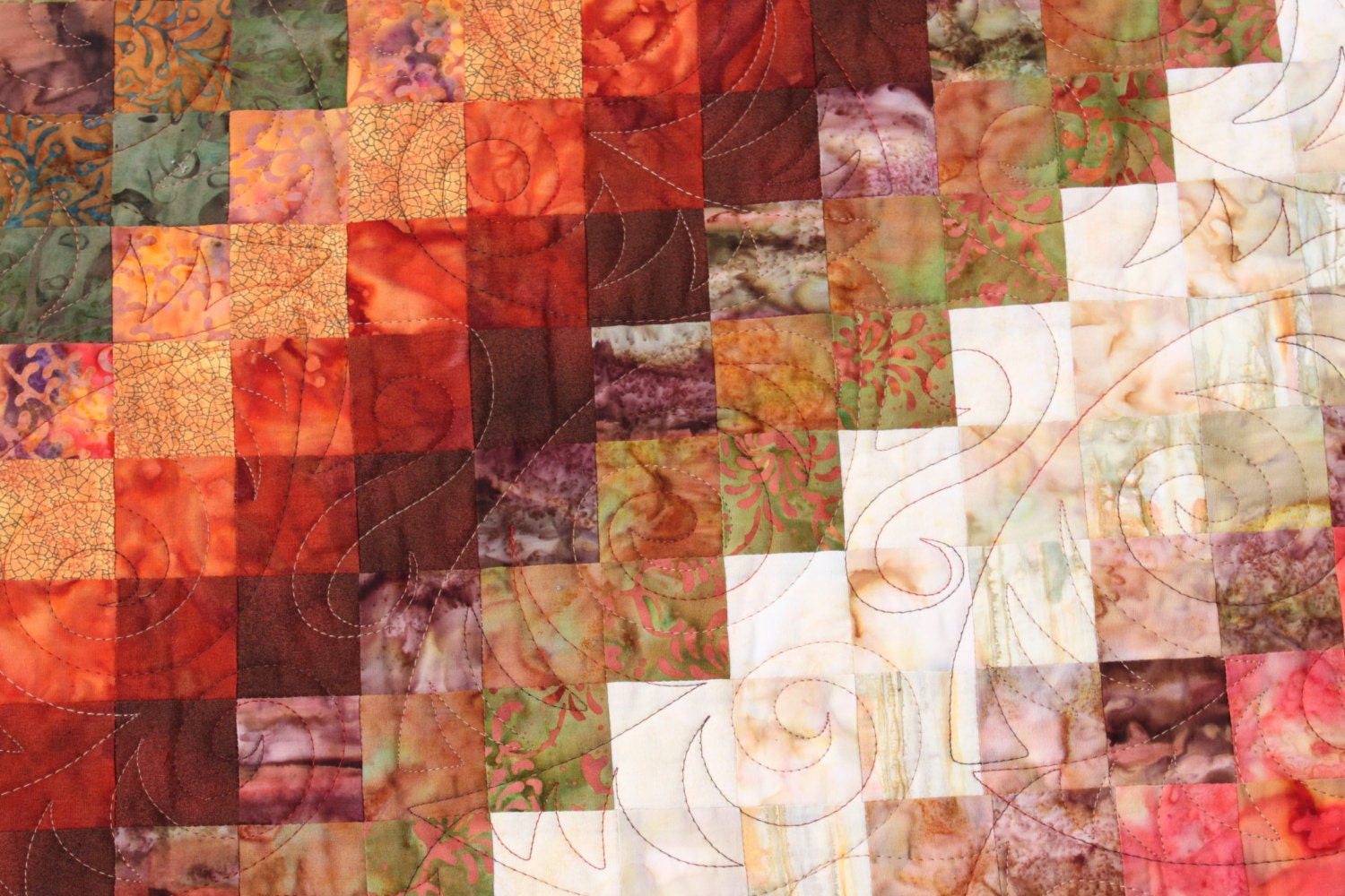 Queen Handmade Quilt "trip Around the World" Earth Tone Batiks ...