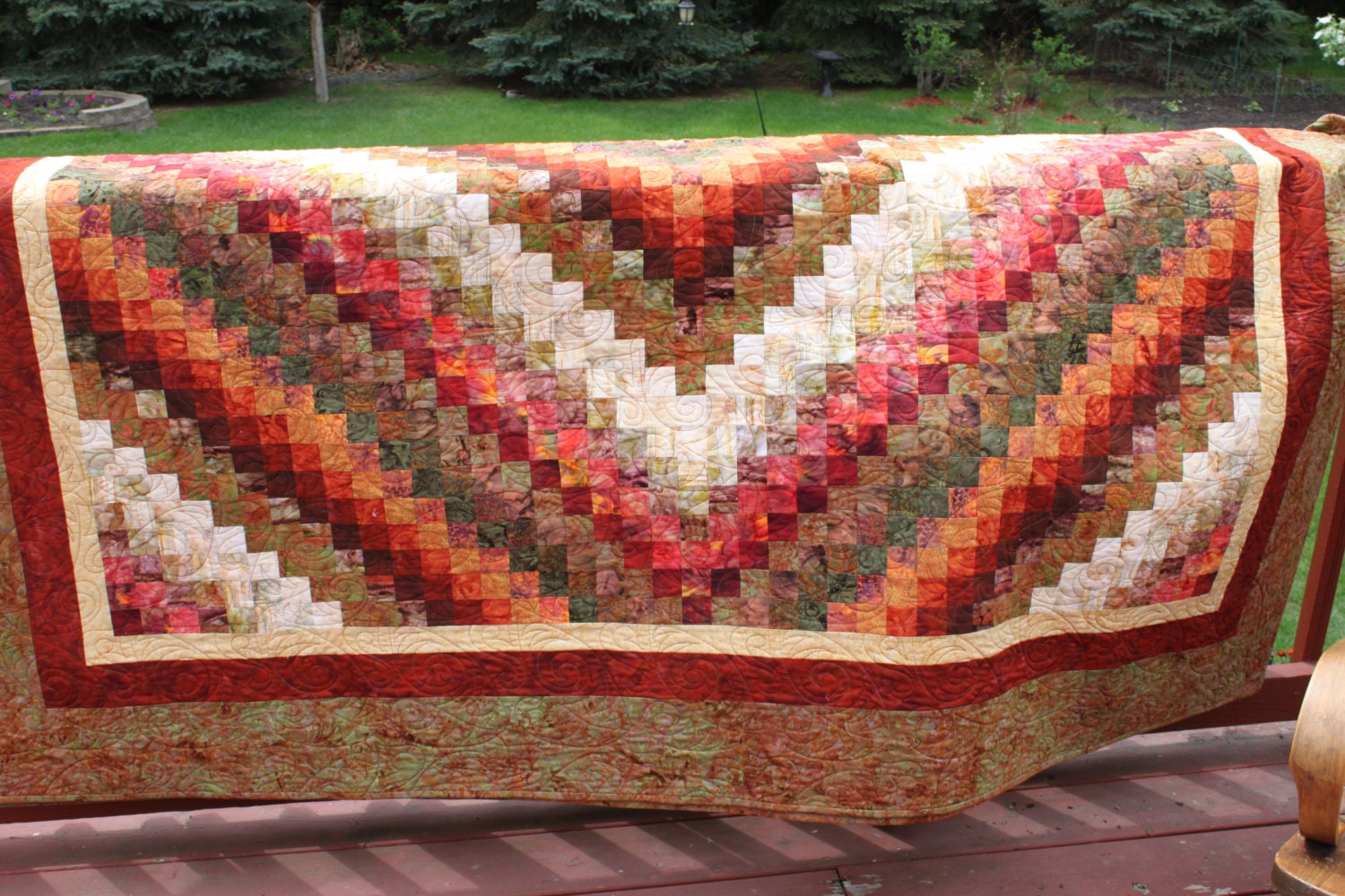 Queen Handmade Quilt "trip Around the World" Earth Tone Batiks ...