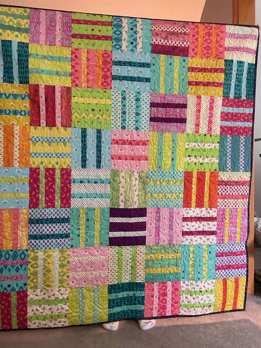 Rainbow Bars Quilt - Etsy