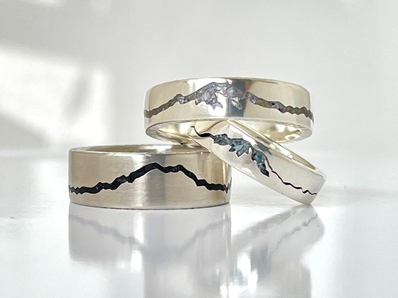 Custom Summit Mountain Ring | Stone Inlay Gold Wedding Band ...