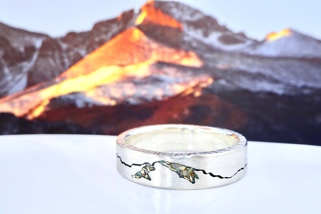 Longs Peak Mountain Ring | Summit Inlay Rings | Rocky Mountains Wedding ...