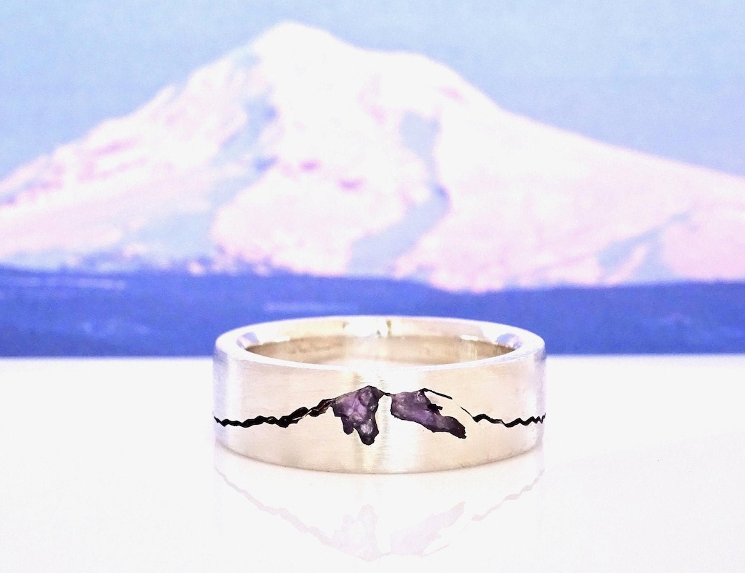 Mount Hood Summit Ring: Gemstone Inlay Mountain Wedding Band - Etsy