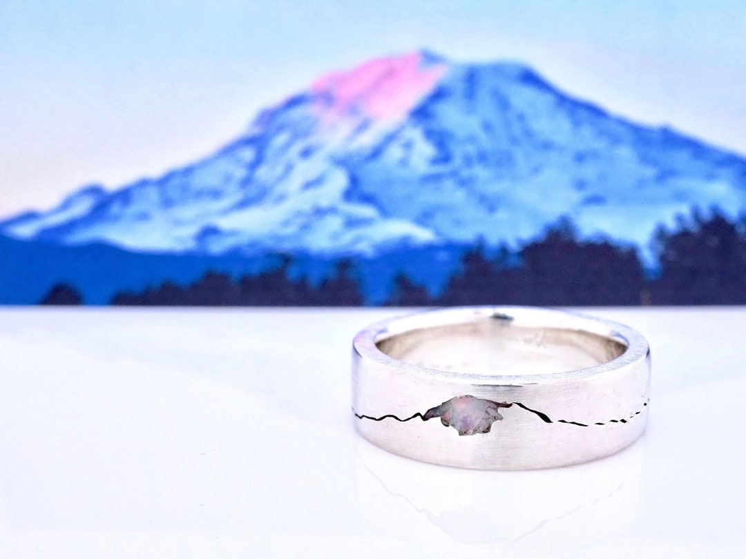 Opal Inlay Mountain Summit Wedding Band | 5mm Platinum Anniversary Band ...