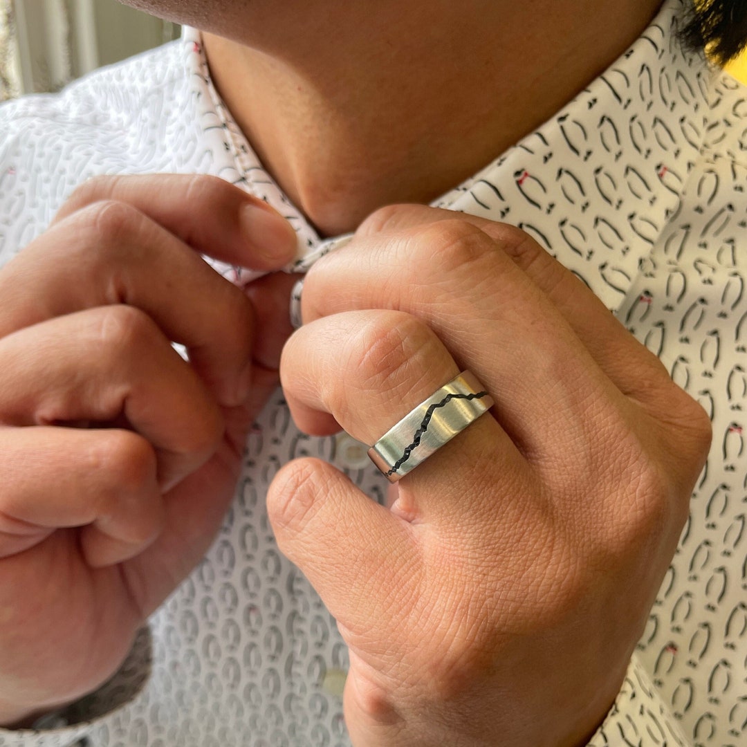 Rainier Mountain Inlay Ring | Palladium Mountain Ring | Mens Palladium ...