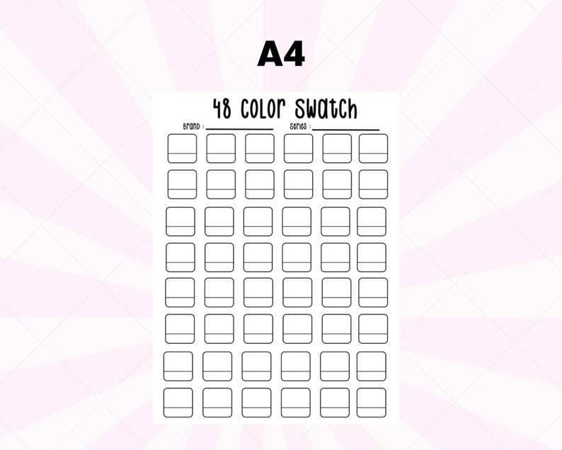 48 Color Swatch Chart Printable, Marker Swatch Sheet, Colored Pencil ...
