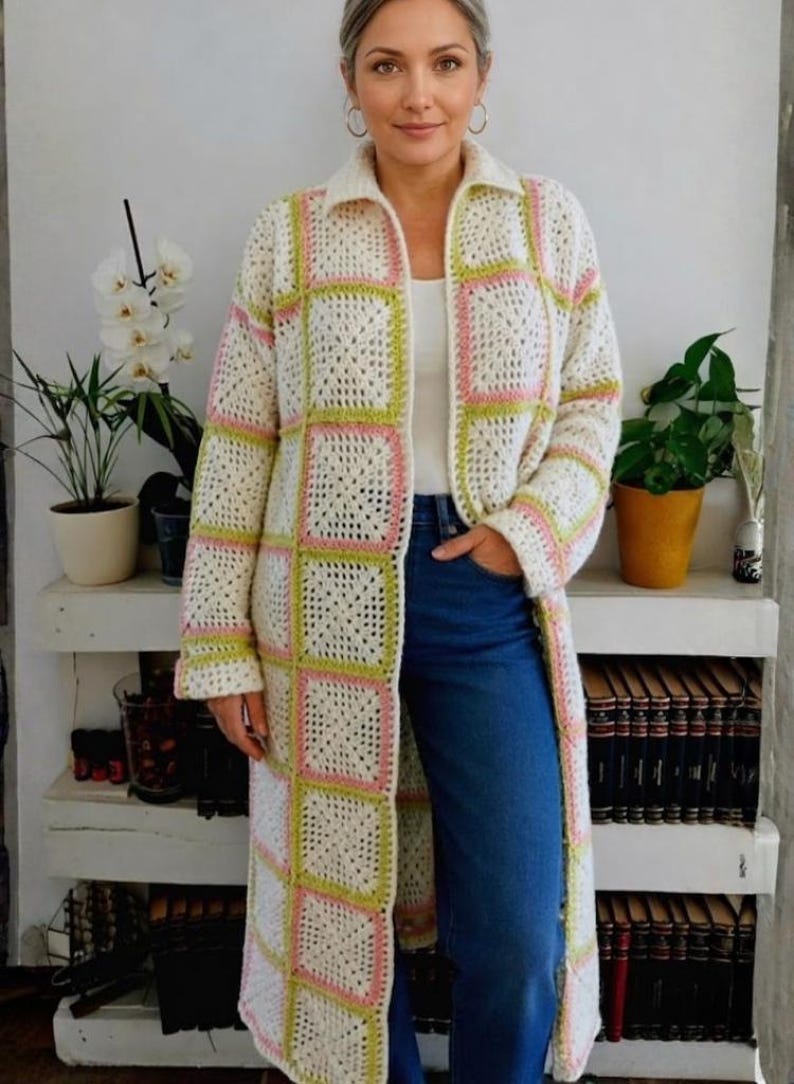 Crochet Long Coat Pattern | Granny Square Cardigan | Boho Duster ...