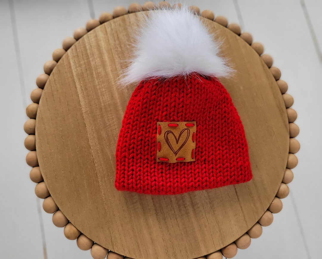 Bright Red Valentine's Baby Knit Beanie, Heart Hat, Valentines Baby ...