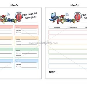 Password List for Kids // Boys and Girls Password Tracker // Back to ...