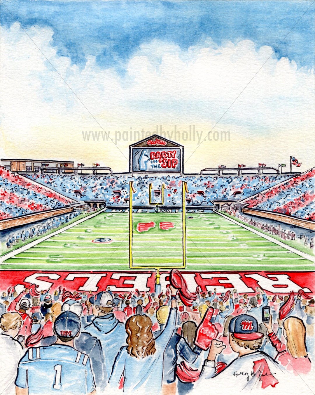 Ole Miss Rebels Football Art Print, Vaught-hemingway Stadium Painting ...
