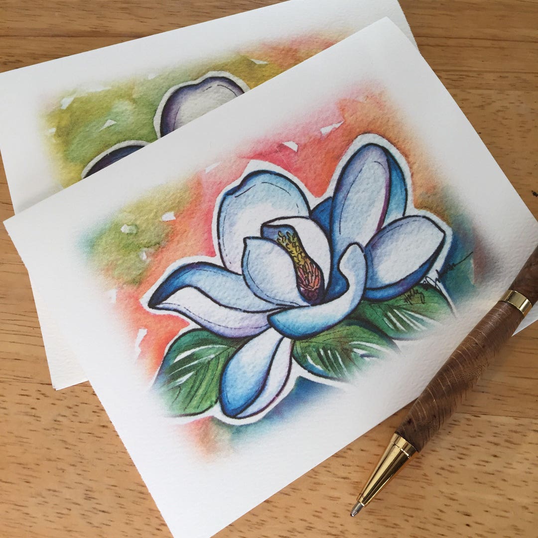 Magnolia Note Cards // Blank Magnolia Stationery Set // Magnolia Flower ...
