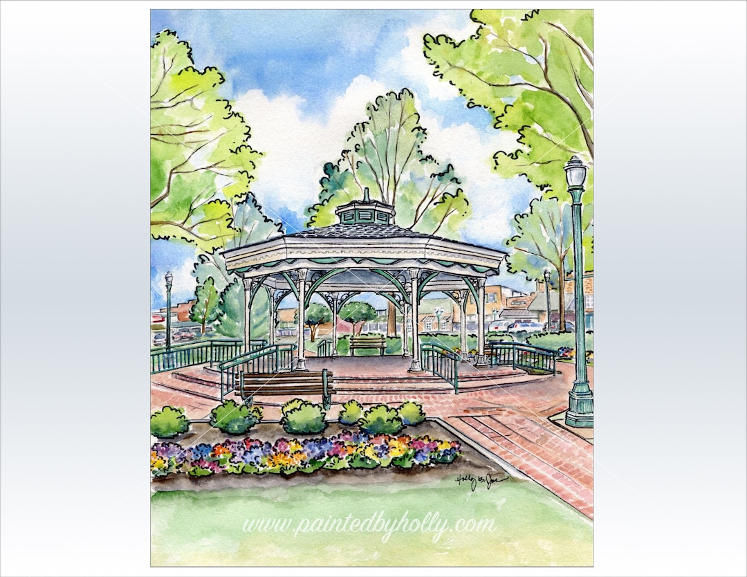 Collierville TN Gazebo Art Print: Town Square Park Watercolor - Etsy
