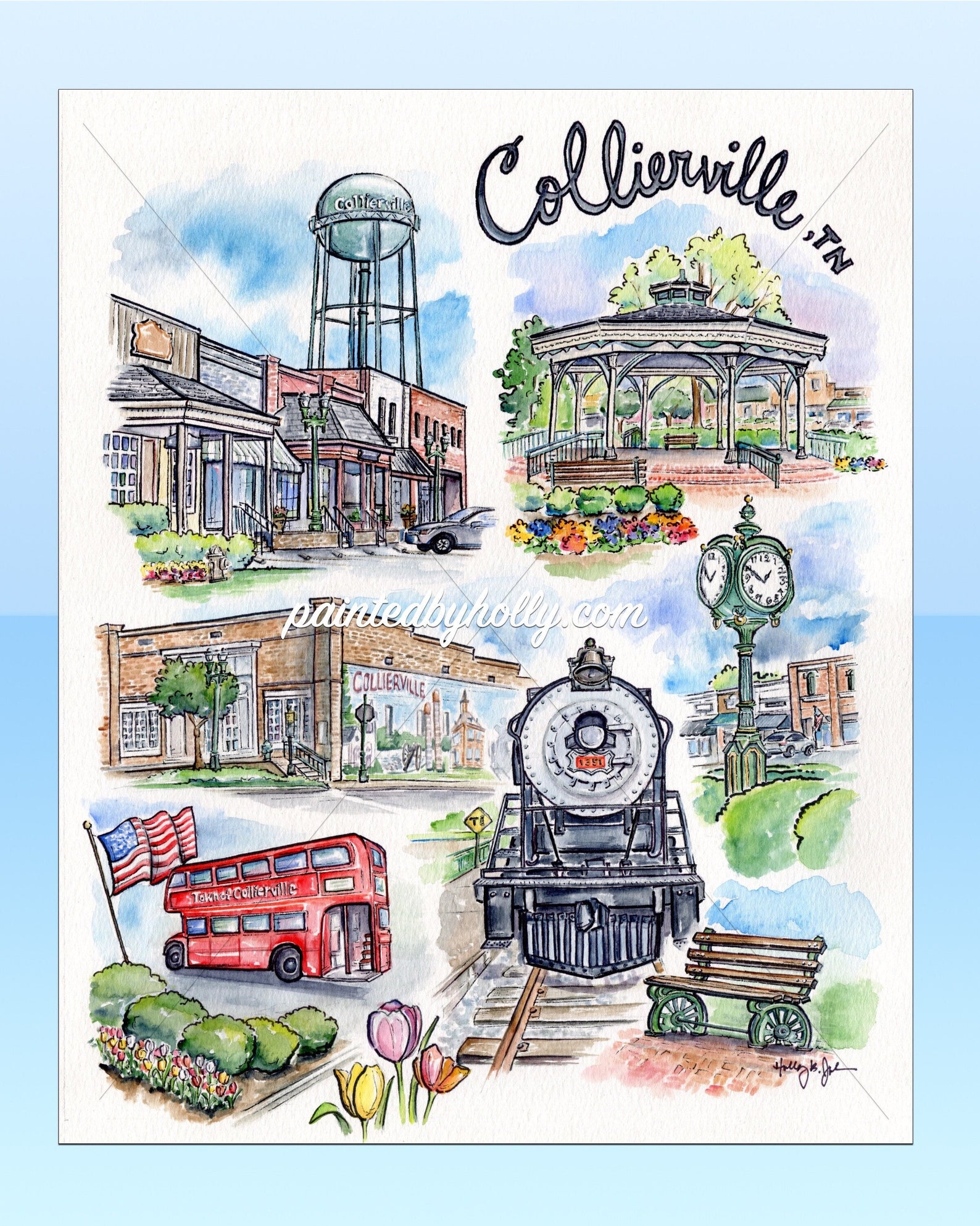 Collierville Tennessee Art Print // Town Square Artwork Gift - Etsy