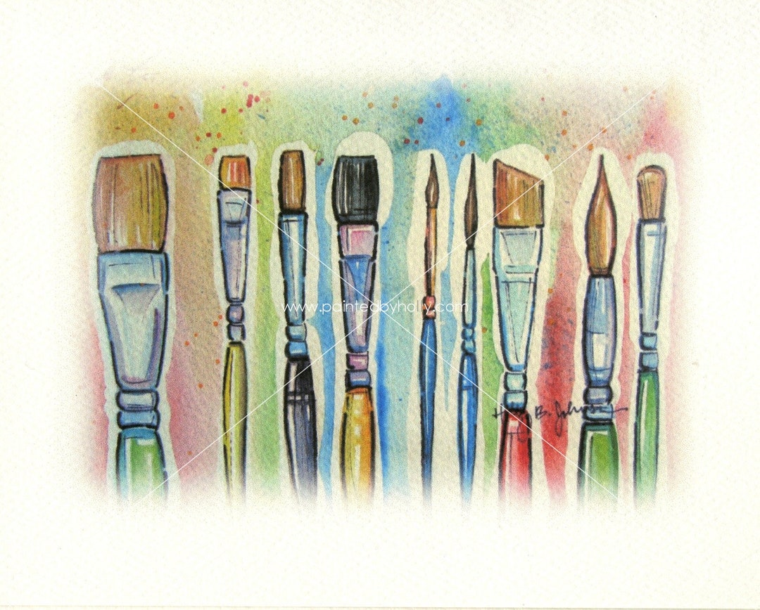 Watercolor Paintbrush Note Card Set: Artist Stationery - Etsy
