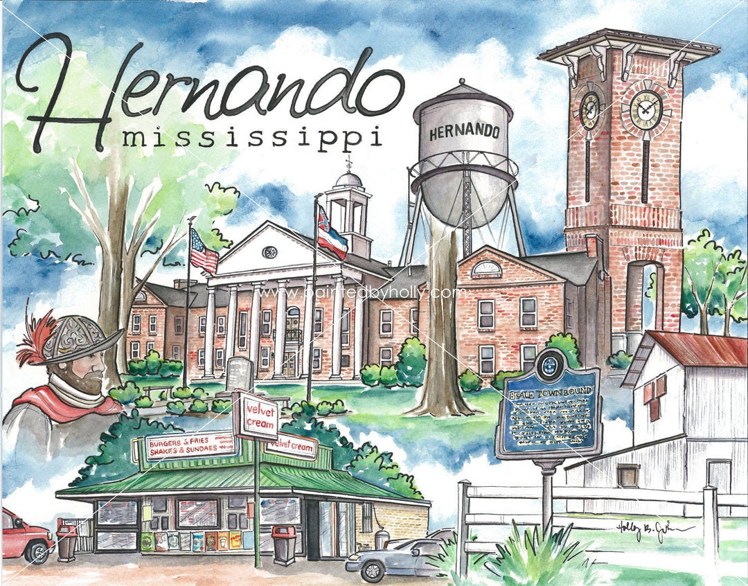 Hernando Mississippi Art Print // Watercolor Painting // MS Artwork ...