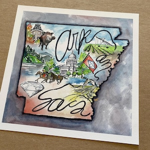 Arkansas Art Print: State Map Watercolor Painting (9x9 Inches) - Etsy