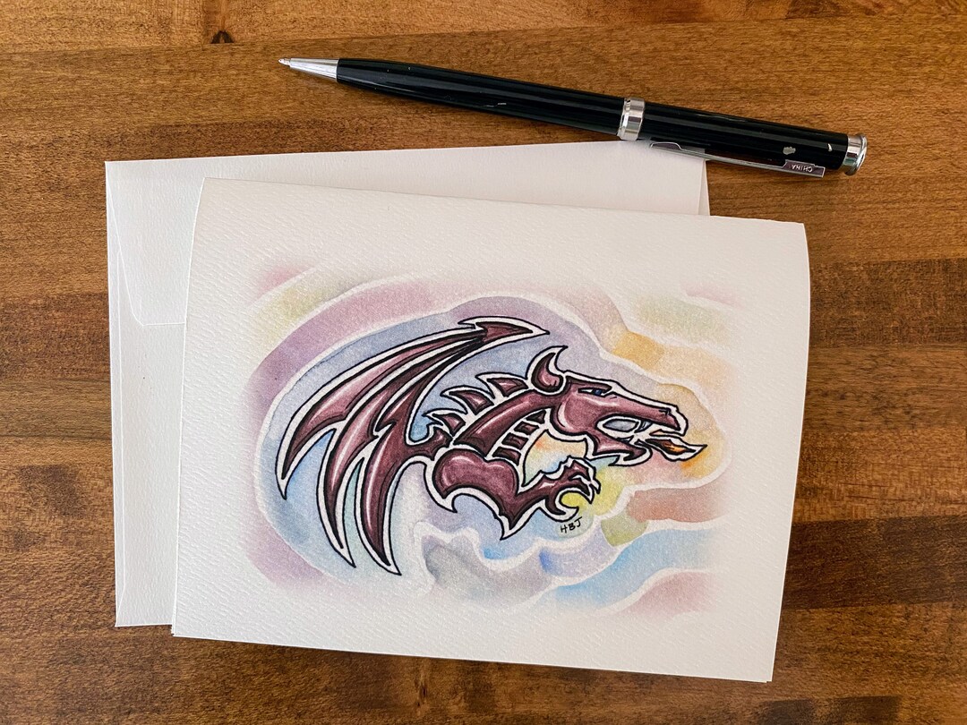 Dragon Note Cards // Watercolor Dragon Blank Notes //mythical Creature ...