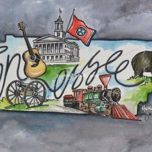Tennessee State Shape Art // TN Map Watercolor Painting // Nashville ...