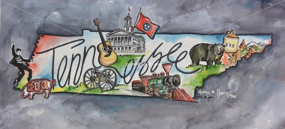 Tennessee State Shape Art // TN Map Watercolor Painting // | Etsy