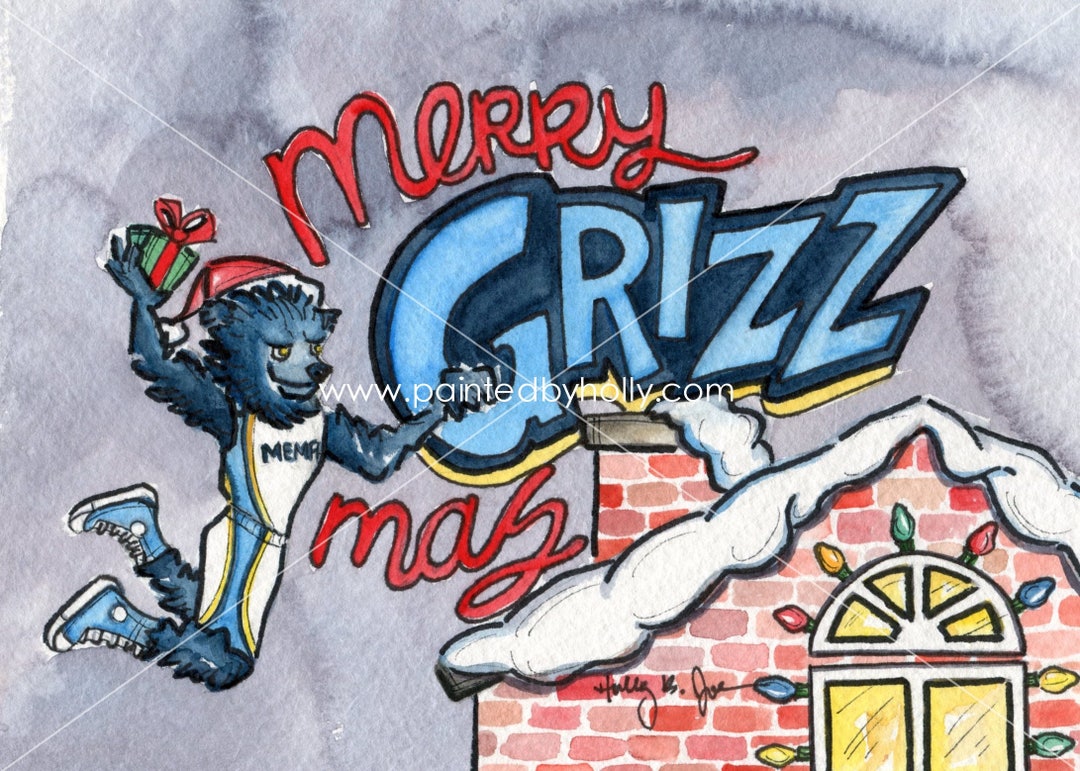Memphis Grizzlies Inspired Christmas Art Print / Santa Grizz Basketball ...