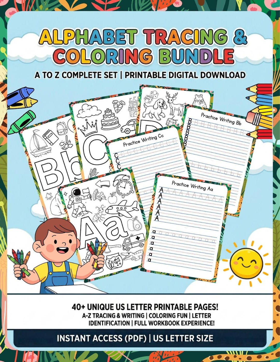 Toddler Worksheets Printable | Alphabet Tracing Coloring Book | 52 ...