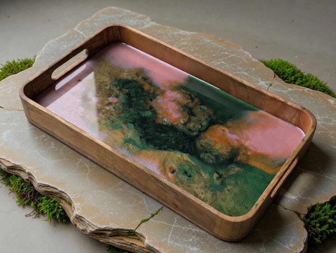 Handmade Green and Pink Wooden Tray – Spring Art Home Decor (40cm) - Etsy