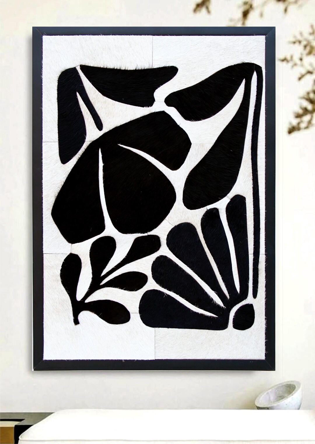 Handmade Leather Wall Art Minimalist Botanical Leaf Branch Beige Tan ...