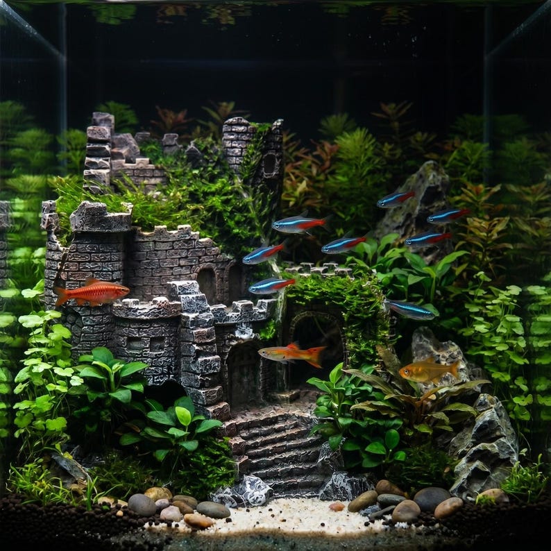 Aquarium Castle Ruins Decor Resin Fish Tank Ornament Medieval Hideout ...