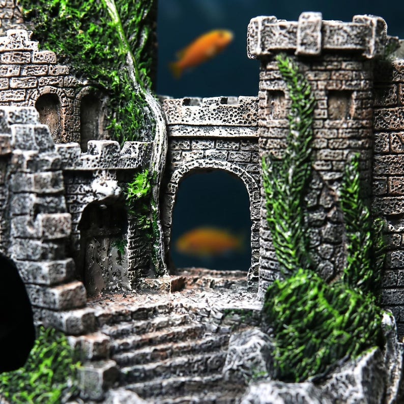 Aquarium Castle Ruins Decor Resin Fish Tank Ornament Medieval Hideout ...