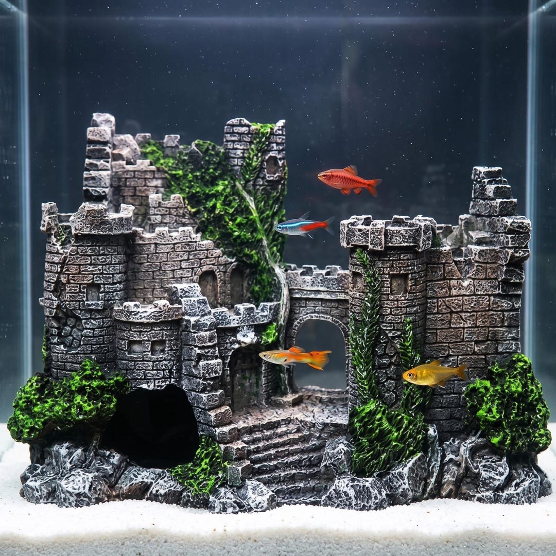 Aquarium Castle Ruins Decor Resin Fish Tank Ornament Medieval Hideout ...