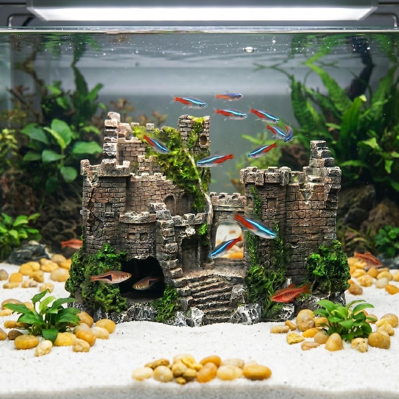 Aquarium Castle Ruins Decor Resin Fish Tank Ornament Medieval Hideout ...