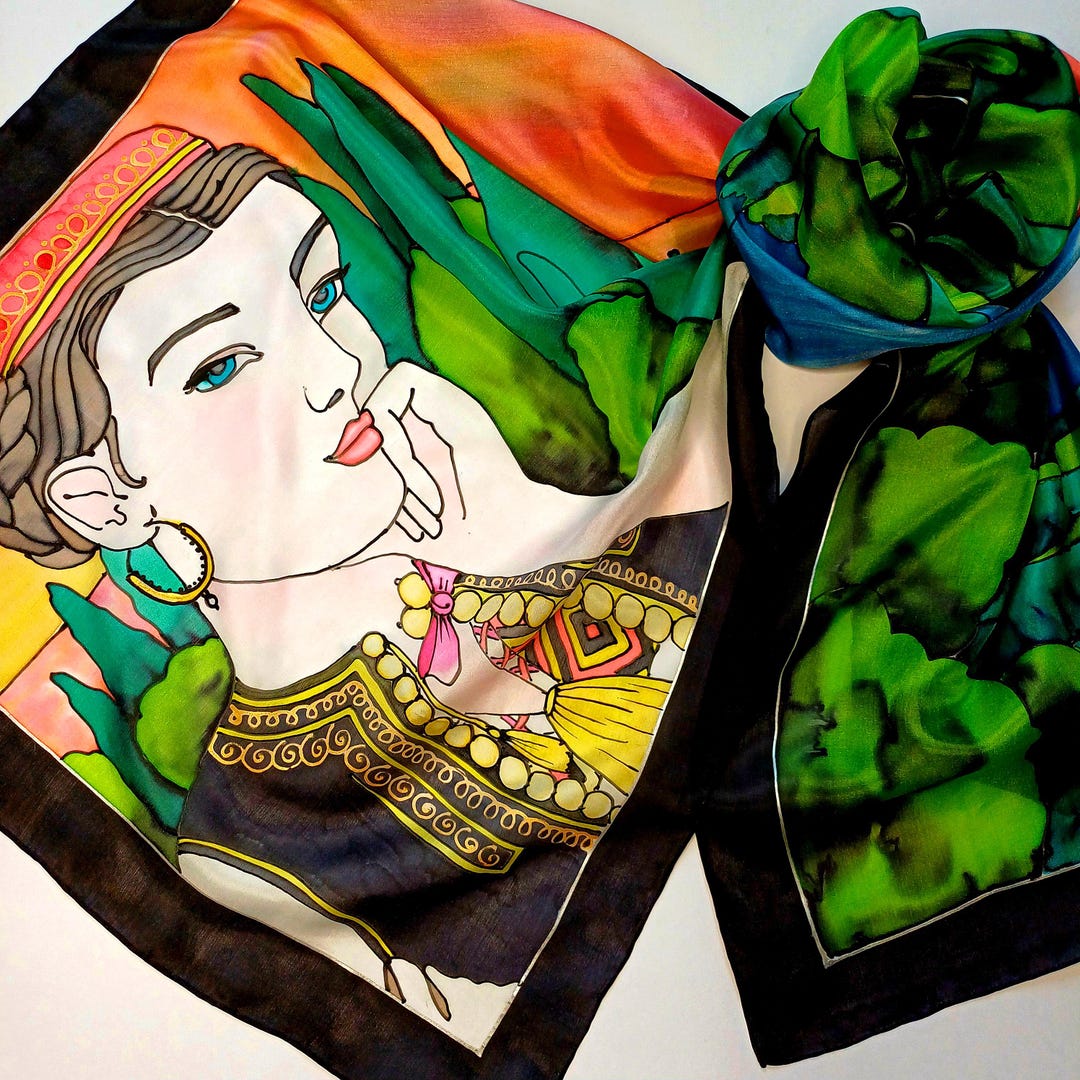 Croatian Girl From Konavle Painted on Long Silk Scarf - Etsy