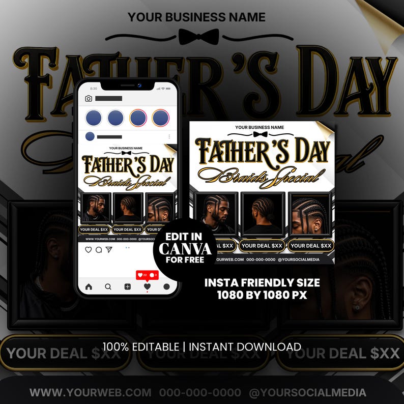 Father's Day Braids Special Flyer Template, Barber Shop Social Media ...