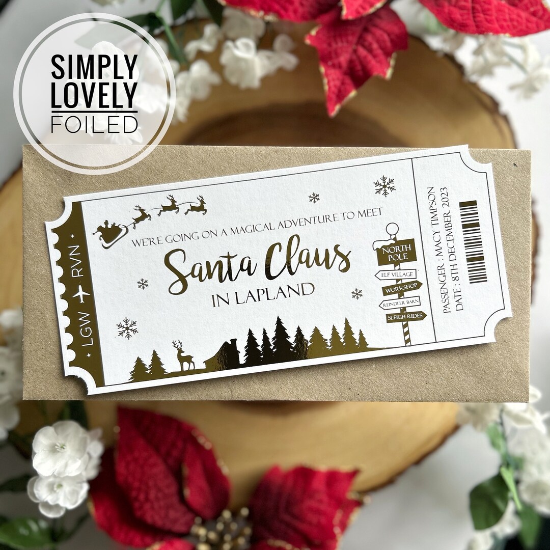 Lapland Boarding Pass Foil Ticket Santas Grotto Christmas Ticket North Pole Personalised Ticket ...