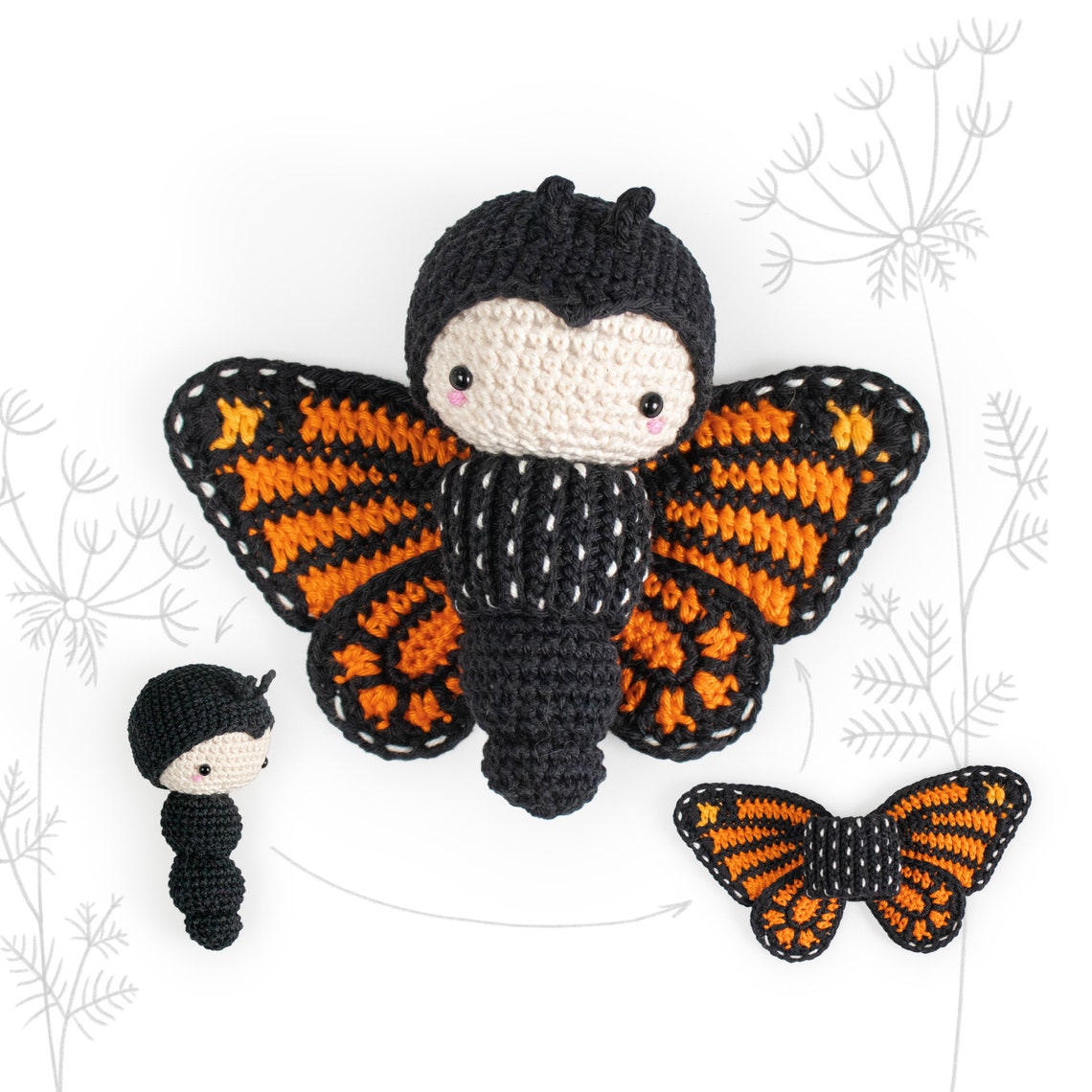 Crochet Pattern MONARCH BUTTERFLY Amigurumi Diy Caterpillar - Etsy