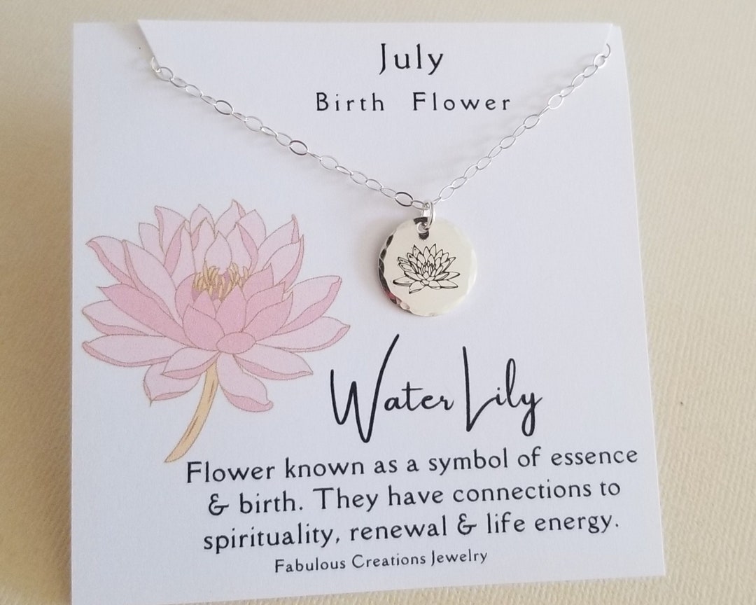 July Birth Flower Necklace, July Birthday Gift, Water Lily Pendant ...